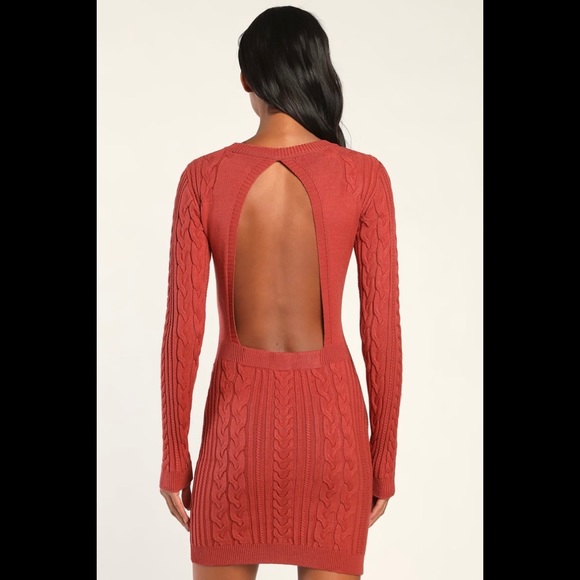 Lulus | Dresses | Nwt Lulus Snuggly Sensation Rust Red Cable Knit ...